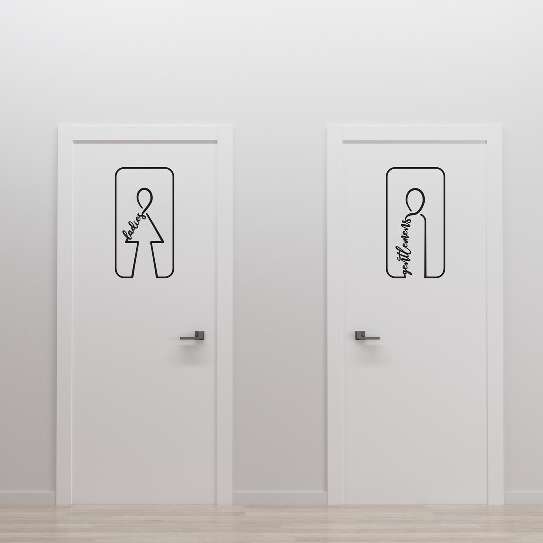 Toilet Door Sign Sticker - Pair of Creative Restroom Sticker - Decal ...