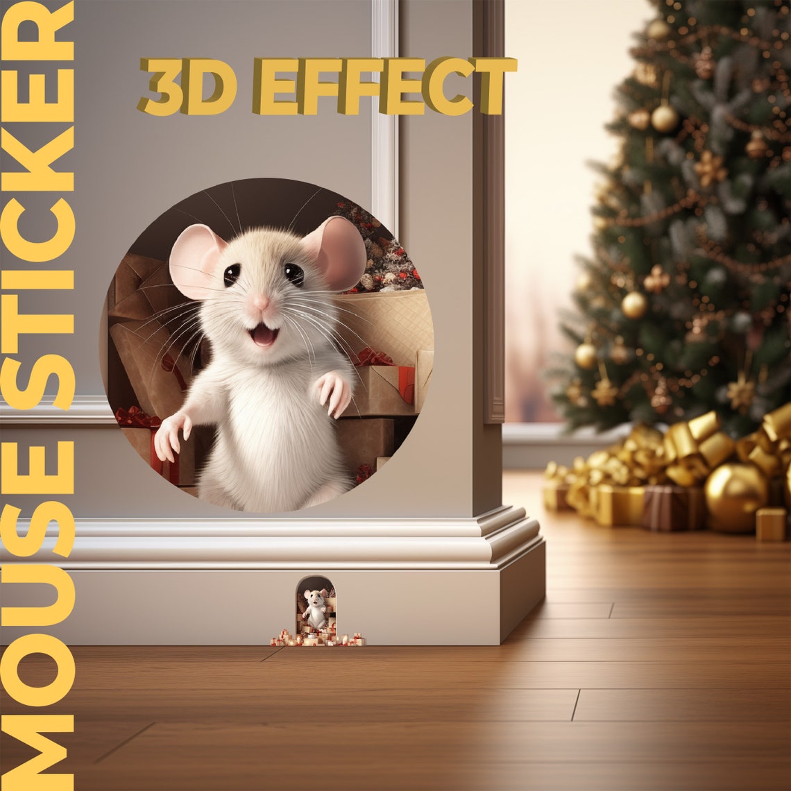 Mouse 3D Hole Wall Sticker Mouse Sticker for Baseboard Christmas Mouse ...