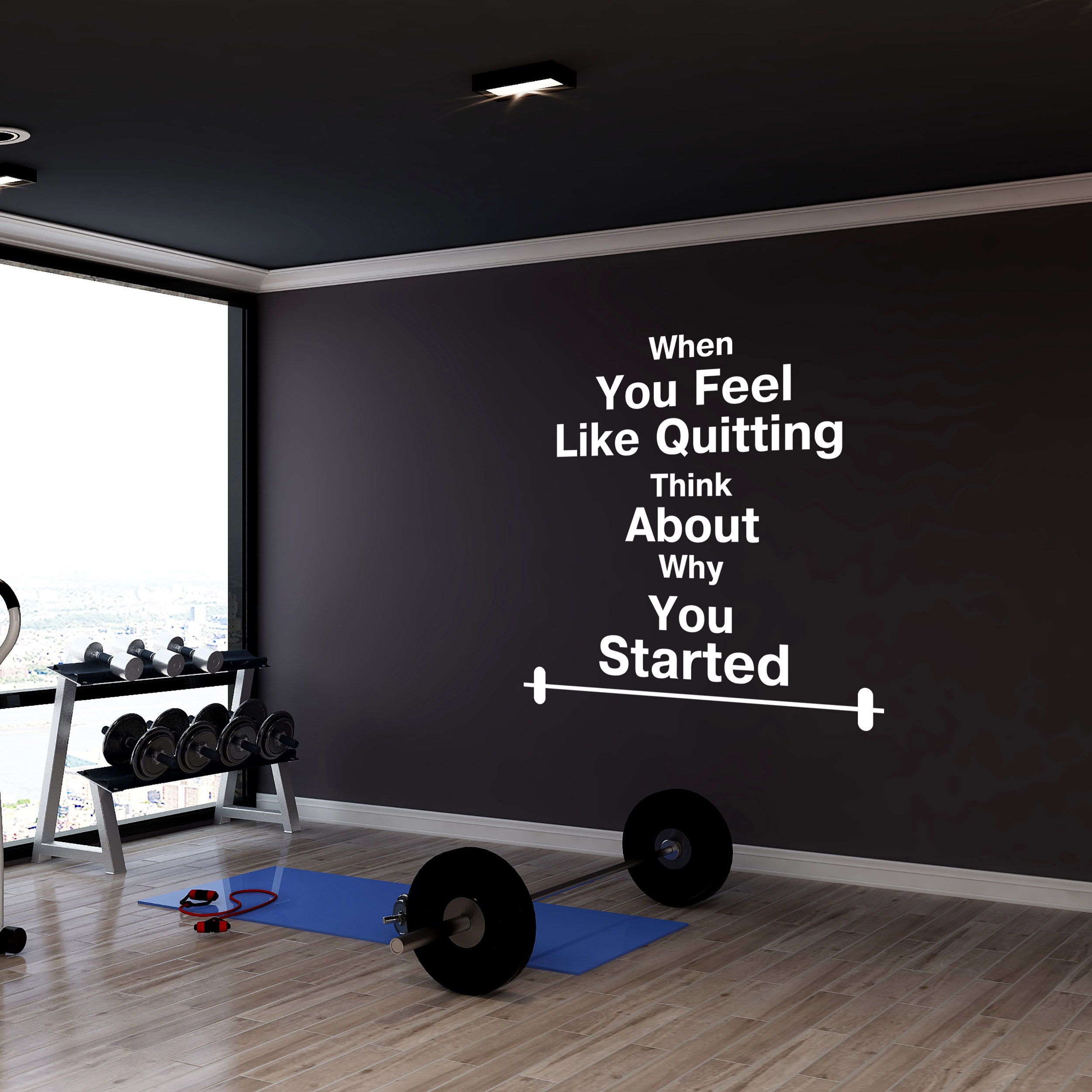 Big Gym Motivational Wall Decals Sign With Barbell - Motivational Quote ...