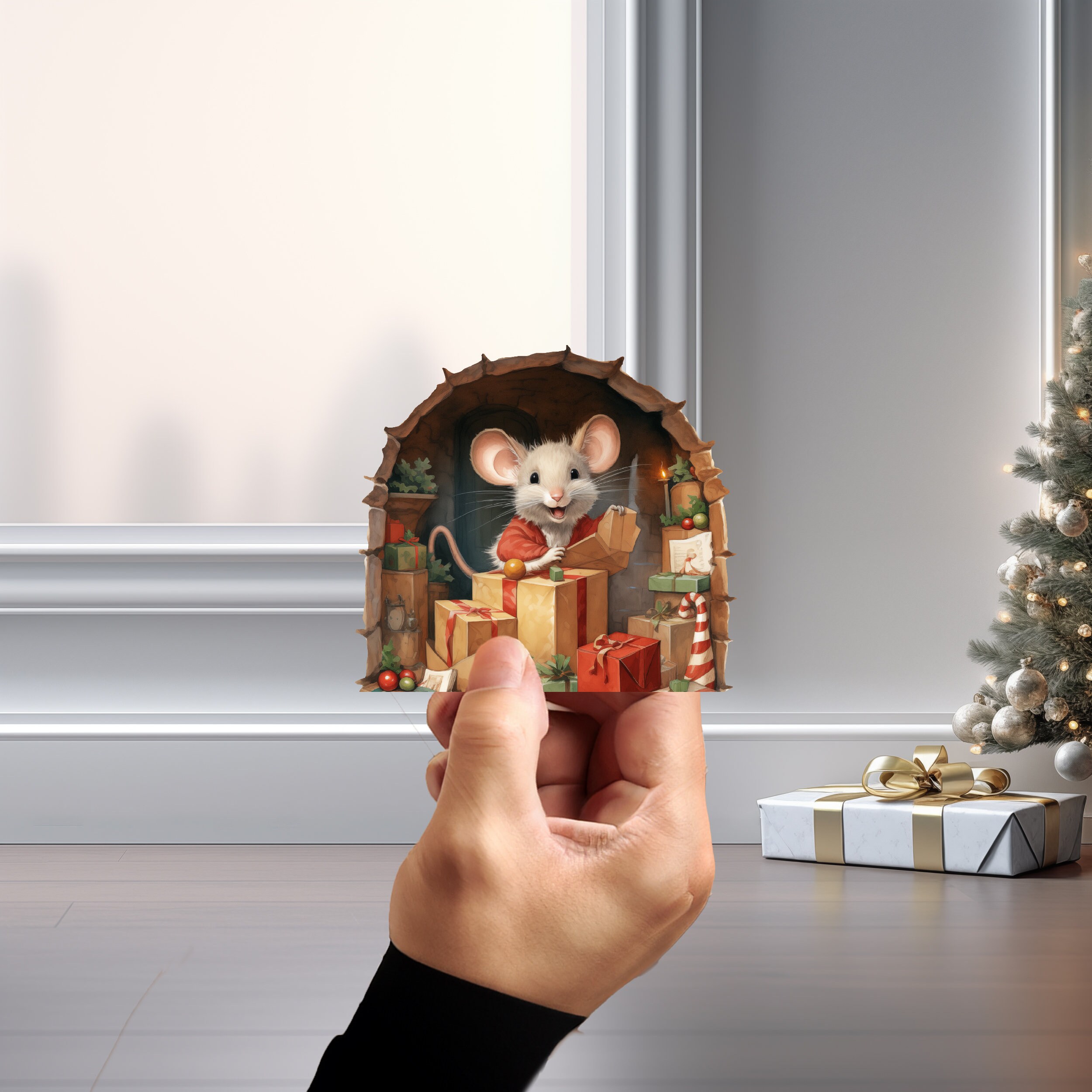 3D Mouse Hole Wall Sticker Christmas Mouse Home Decal Mouse Wall Decal ...