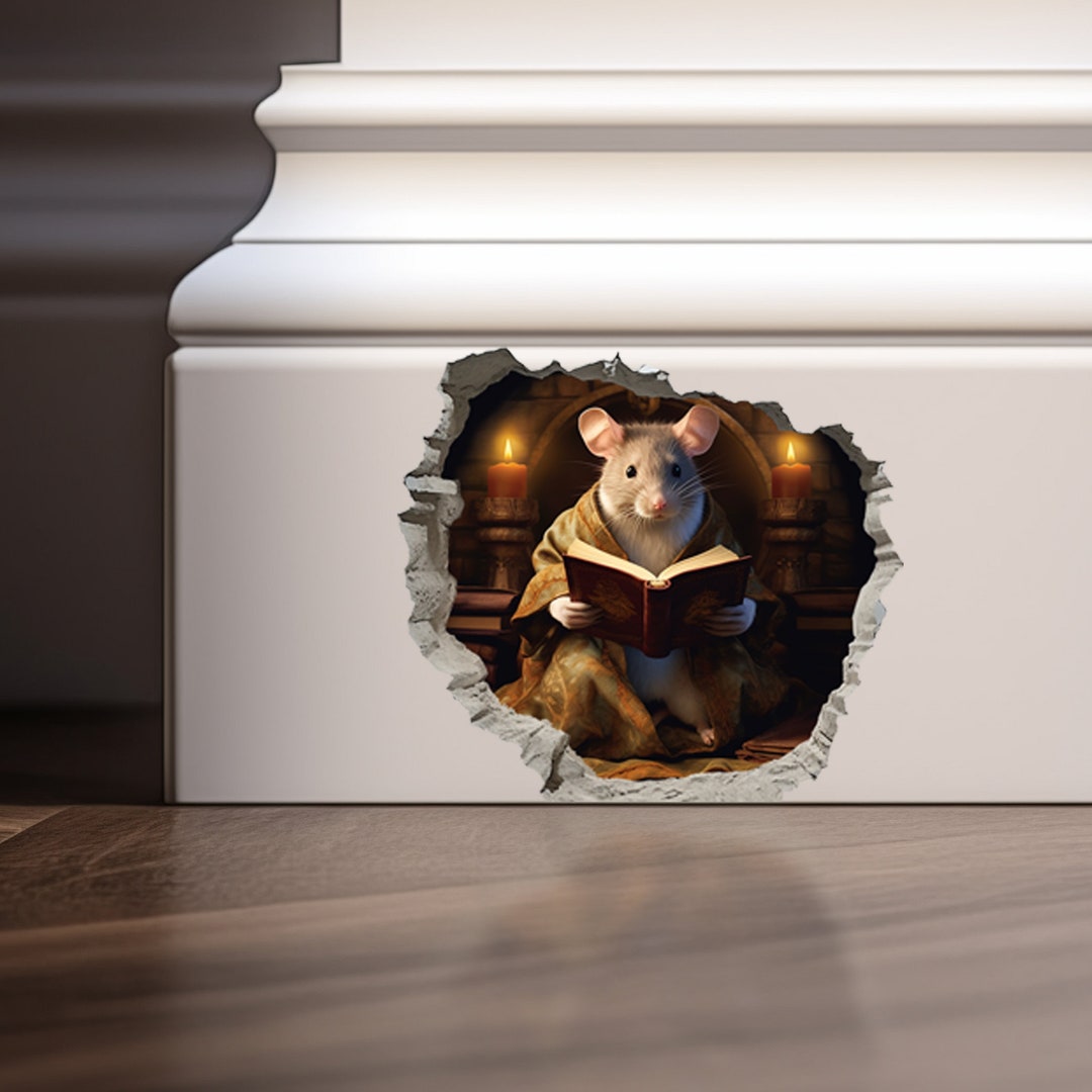 Mouse Reading Book in Wall 3d Sticker 3d Mouse Wall Stickers Mouse ...