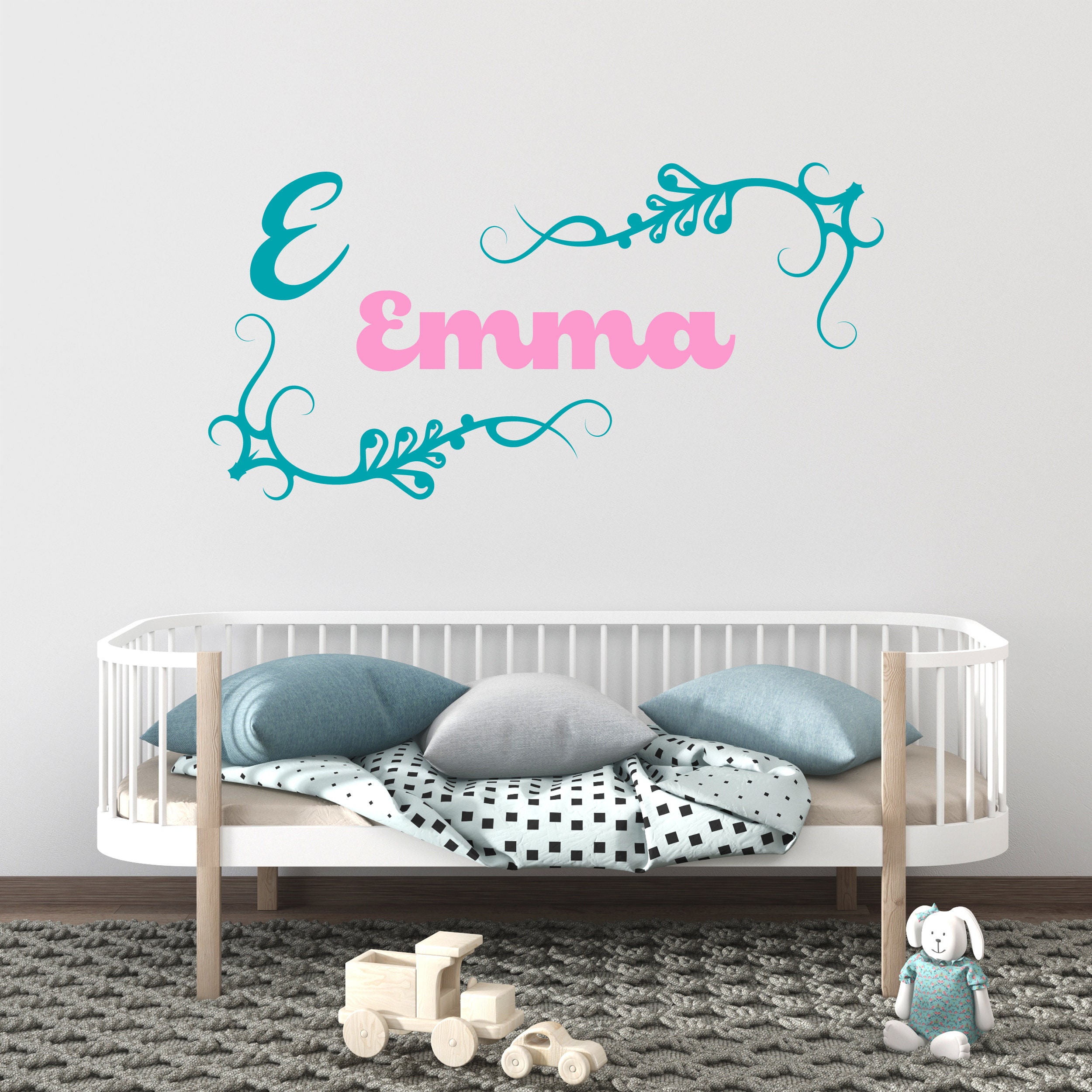 Exquisite Name Sign Little Girl Decals With Initial - Custom Wall Decal ...