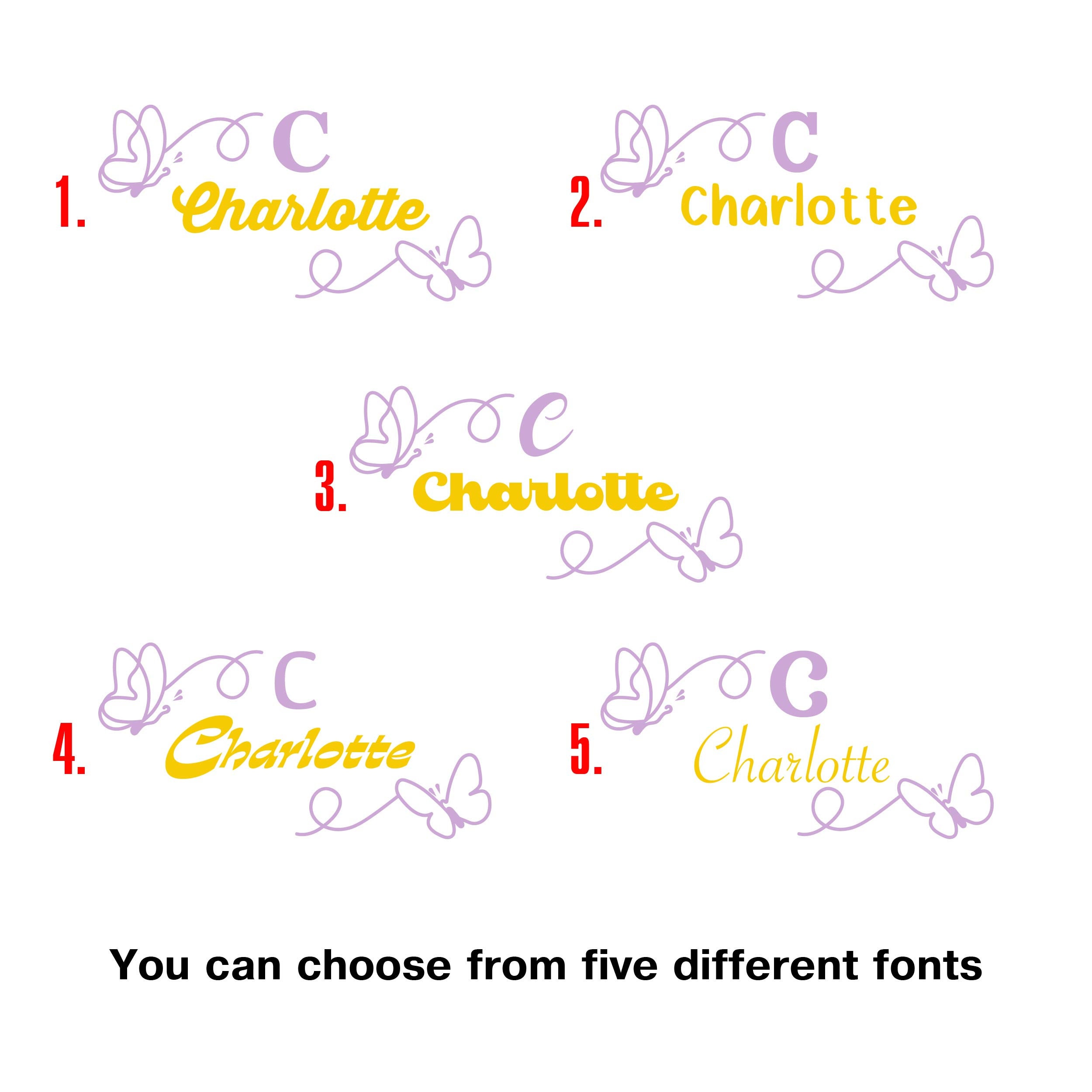 Cursive Initial Name Wall Decals for Girls With Butterflies ...