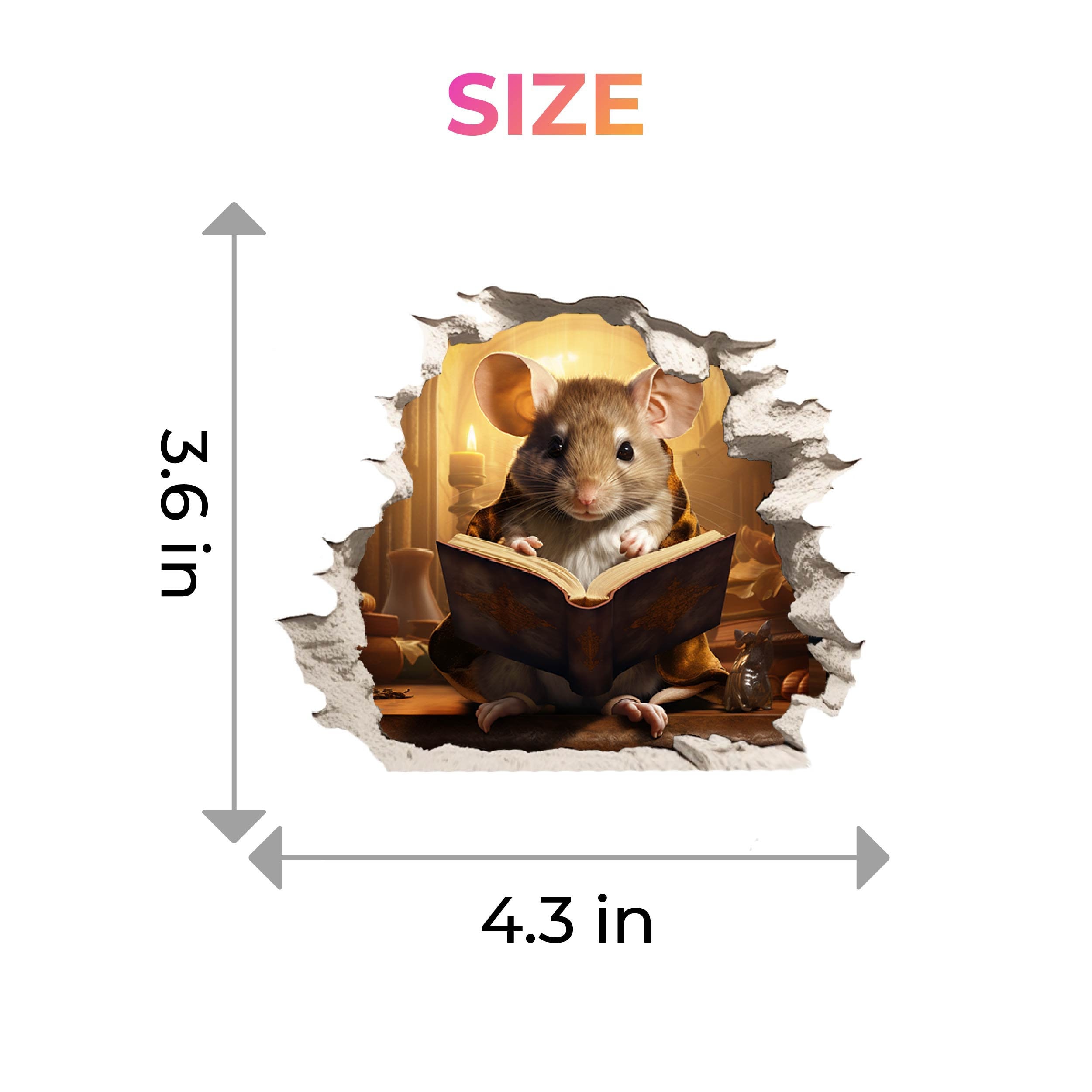 Mouse Stickers for Walls 3D Mouse Reading Book Decal Mouse Hole Wall ...