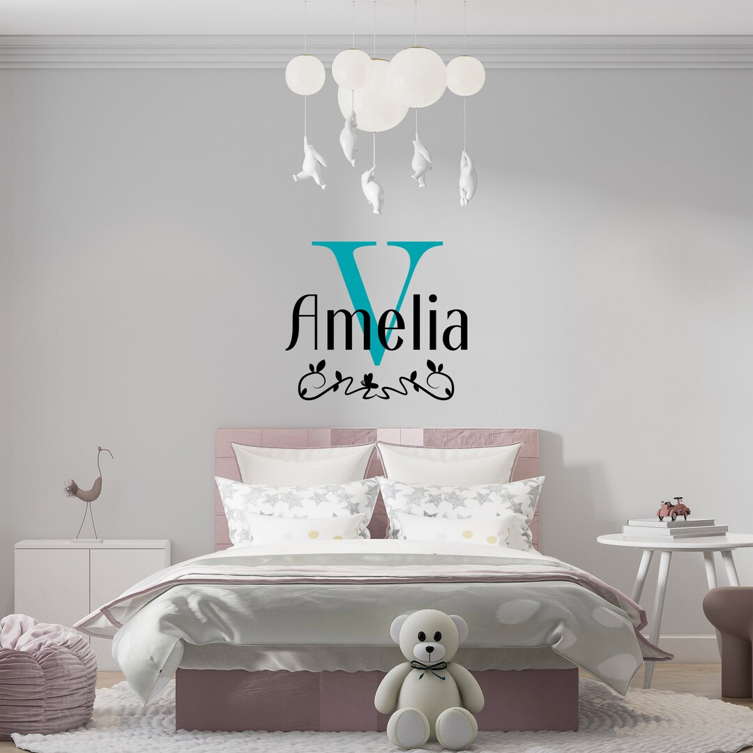 Amelia Wall Decor With Initial and Unique Drawing - Little Girl Decals ...