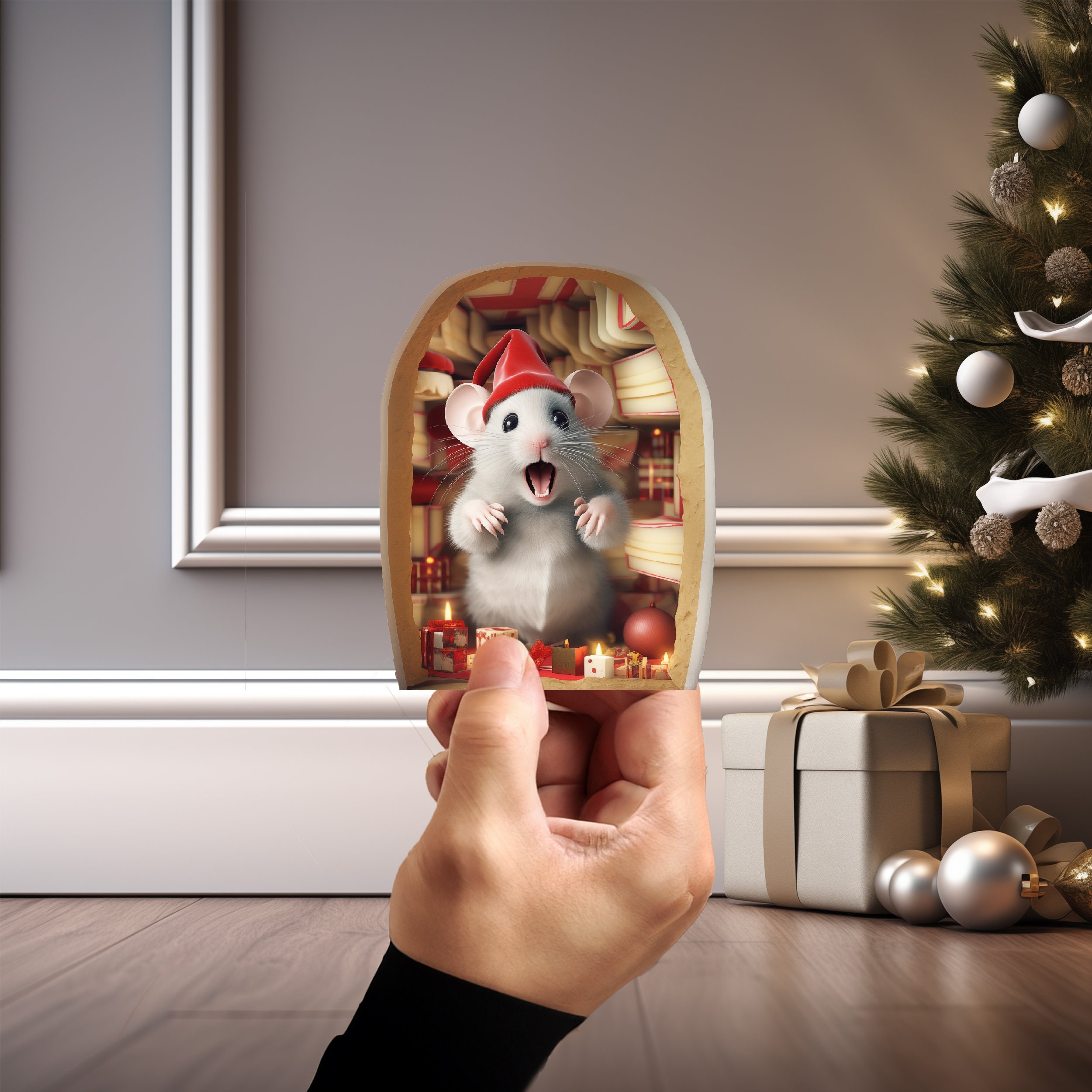 Mouse in the Wall Decal 3D Mouse Hole Wall Stickers Christmas Stair ...