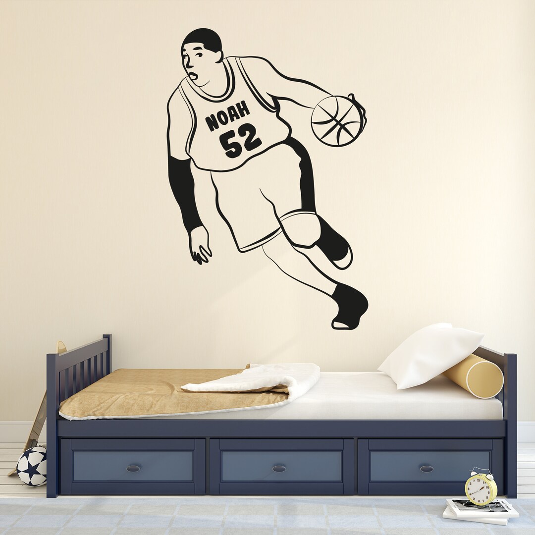 Custom Basketball Wall Decal With Player in Action Dribbling Ball ...