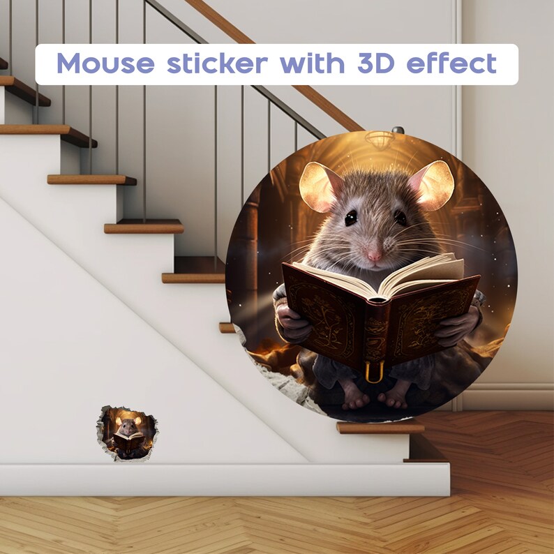 Mouse Holding Book Sticker Mouse Hole Wall Sticker Mouse Hole Wall ...