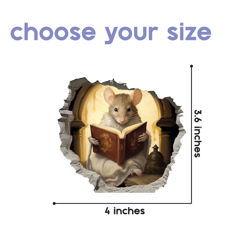 3D Mouse Hole Wall Stickers Mouse Reading Book Wall Decal Mouse ...