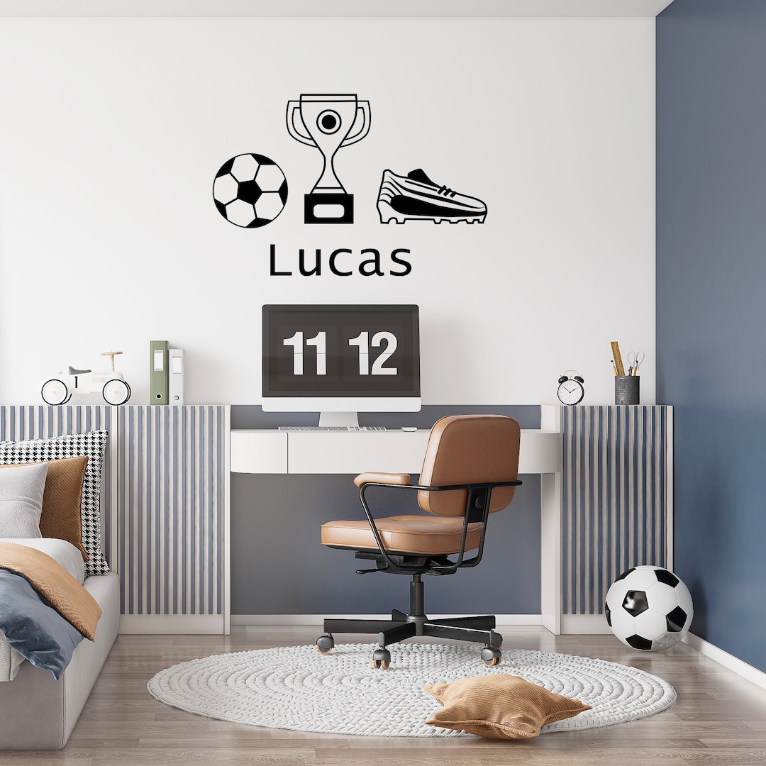 Personalized Decal With Soccer Ball, Boots, and Cup Trophy - Long ...