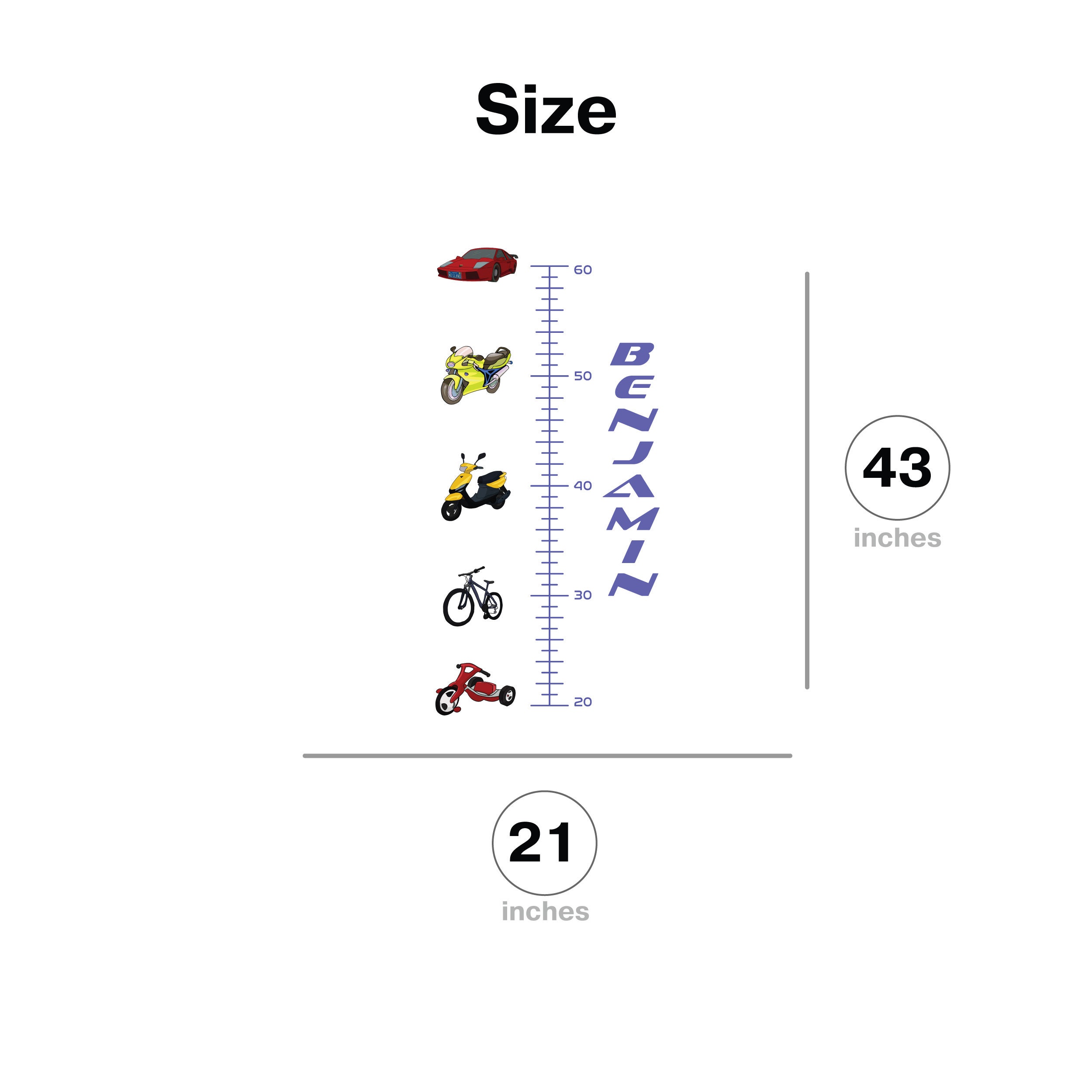 Personalised Boys Height Growth Chart With Cars Motorbike Bicycle Vinyl ...