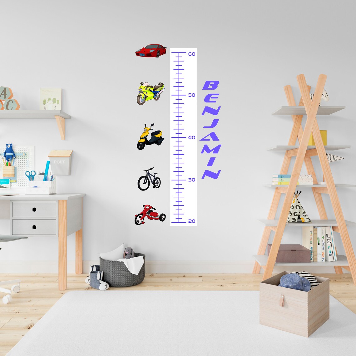 Personalised Boys Height Growth Chart With Cars Motorbike Bicycle Vinyl ...