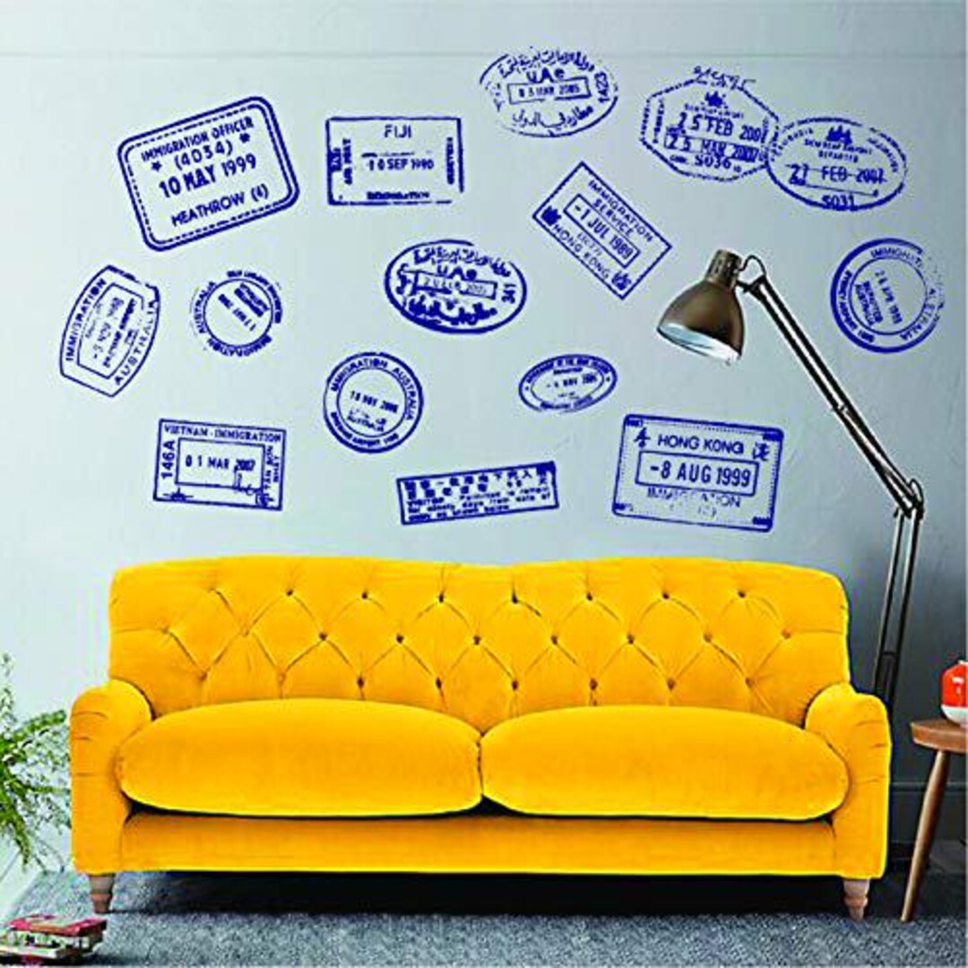 World Travel Map Border Сontrol Stamp Vinyl Wall Decals Nursery Travel ...
