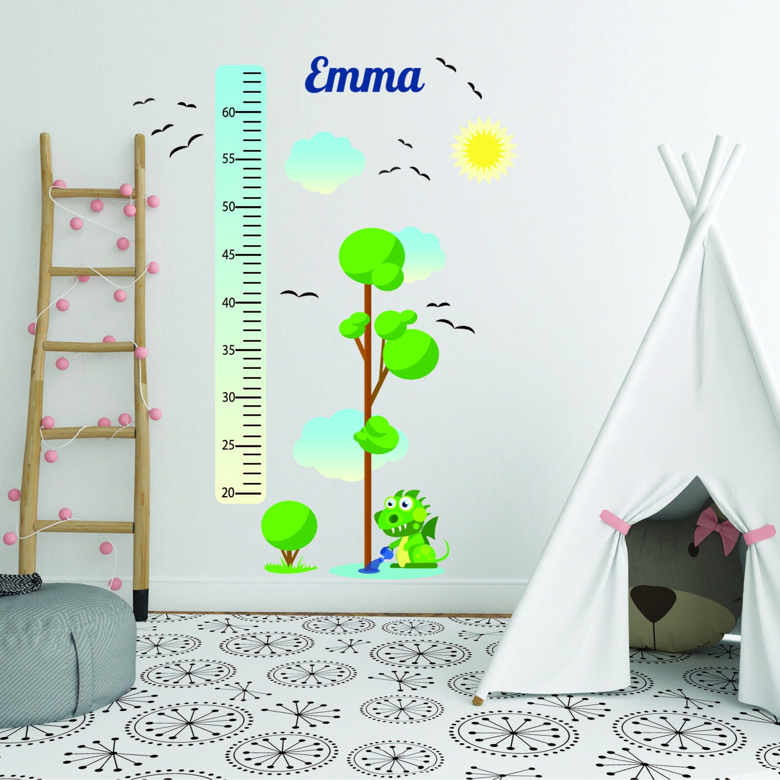 Dragon Near Tree and Sunshine Height Measurement Sticker for Children's ...