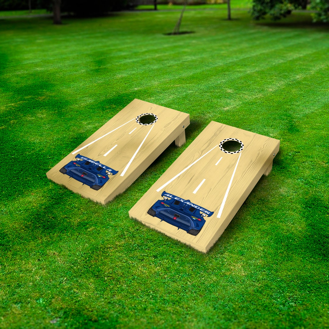 Personalized Colorful Cornhole Decal Car on the Race Track With Custom ...