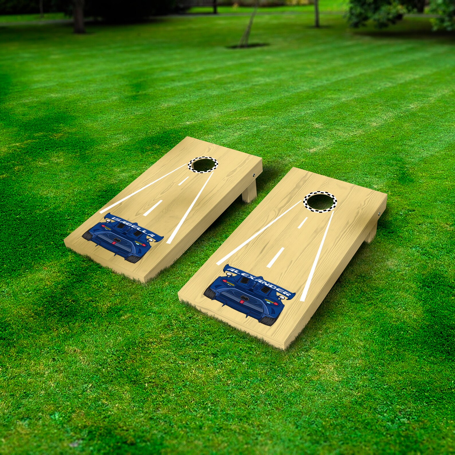 Personalized Colorful Cornhole Decal Car on the Race Track With Custom ...