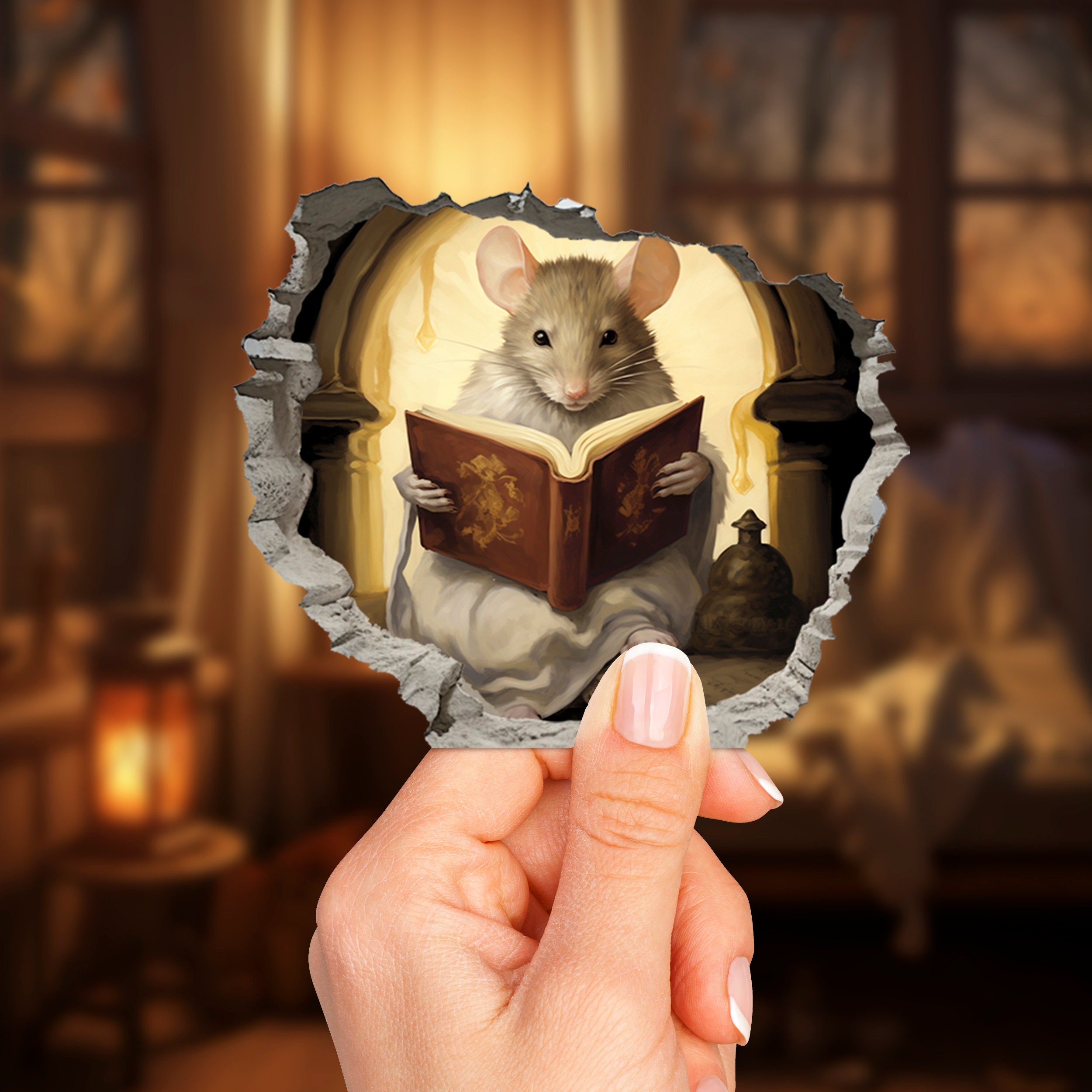 3D Mouse Hole Wall Stickers Mouse Reading Book Wall Decal - Etsy