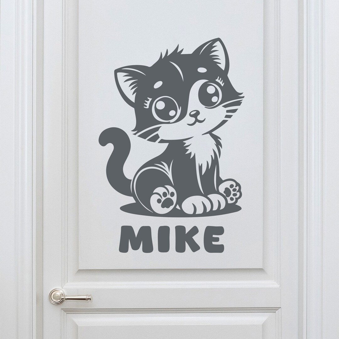 Cat Decals for Doors Cat Door Art Stickers Cat Door Stickers With Name ...