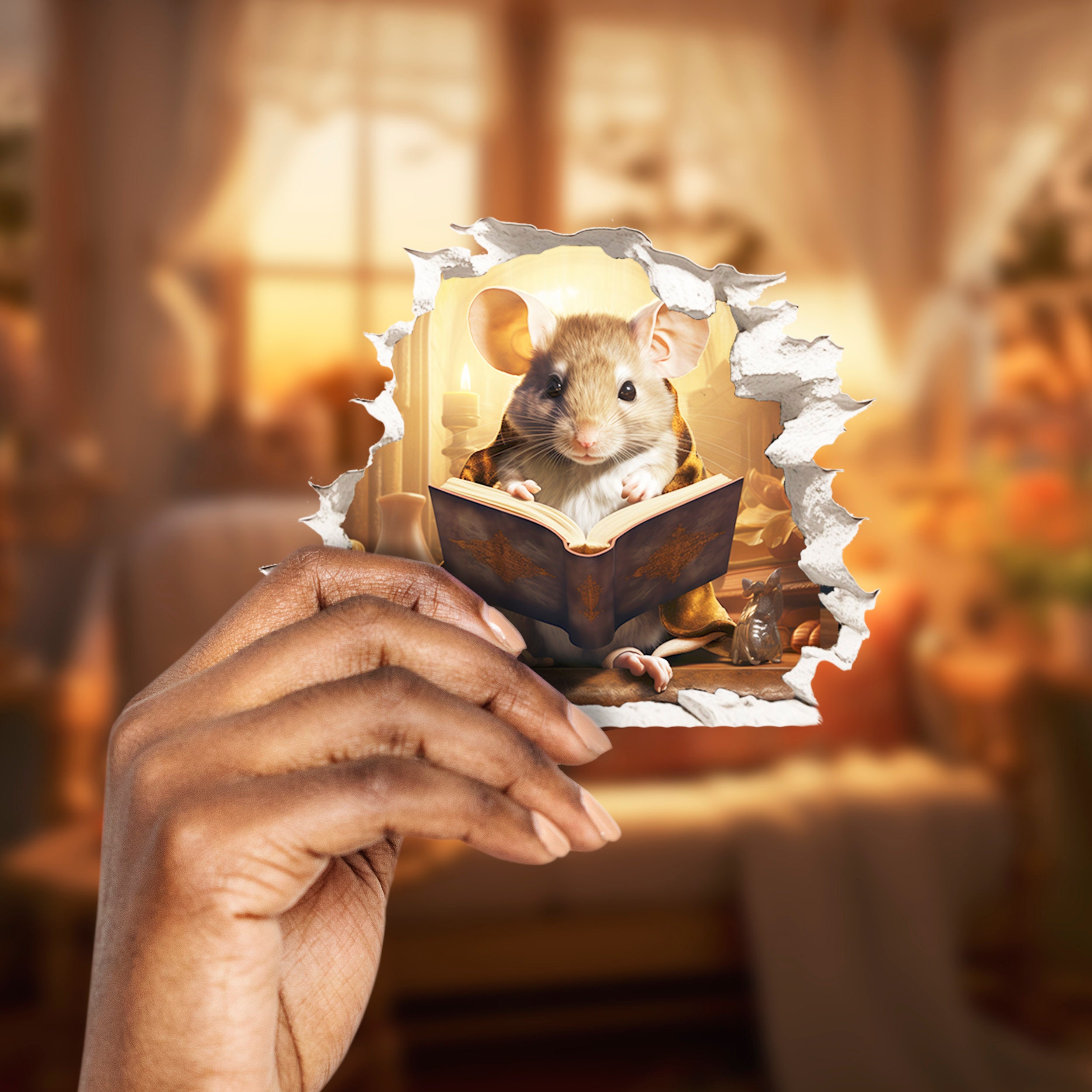 Mouse Stickers for Walls 3D Mouse Reading Book Decal Mouse Hole Wall ...