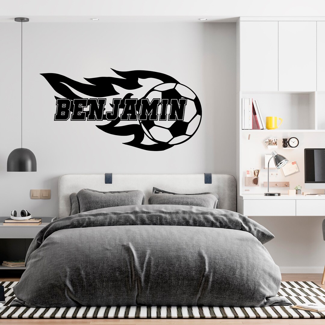 Soccer Wall Decor Decal With Soccer Ball on Fire Flames-easily-applied ...