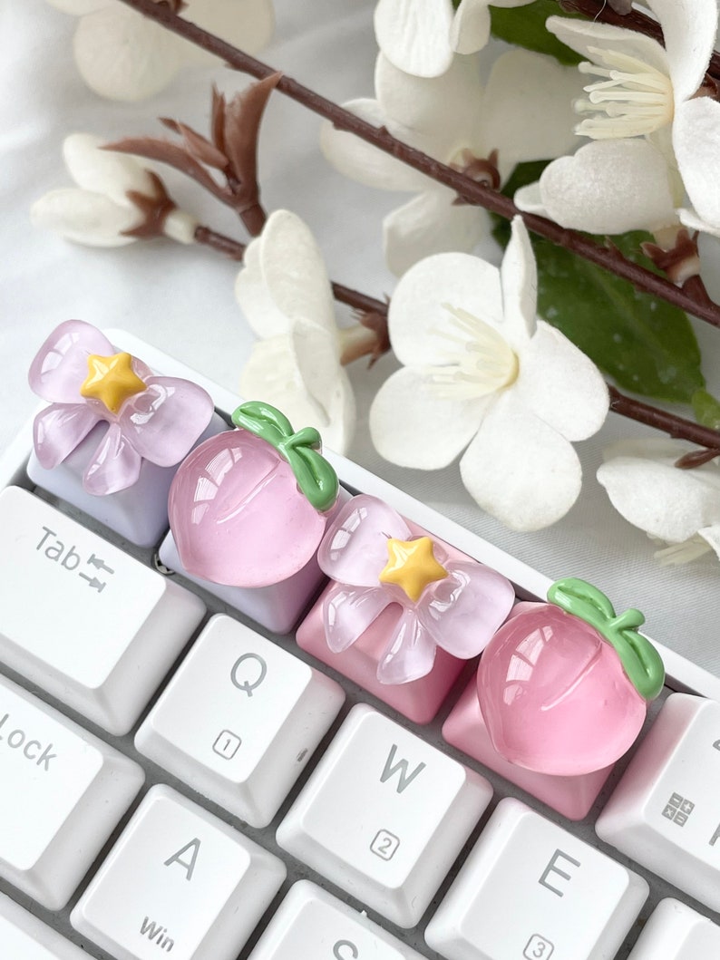 Bow and Peach Keycap Kawaii Mechanical Keyboard Peachy - Etsy