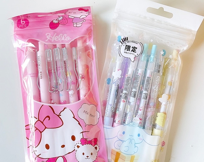 6 PCS Kawaii Pens Pen Bags Pink Kawaii Pens Kawaii Characters Cute Pen ...