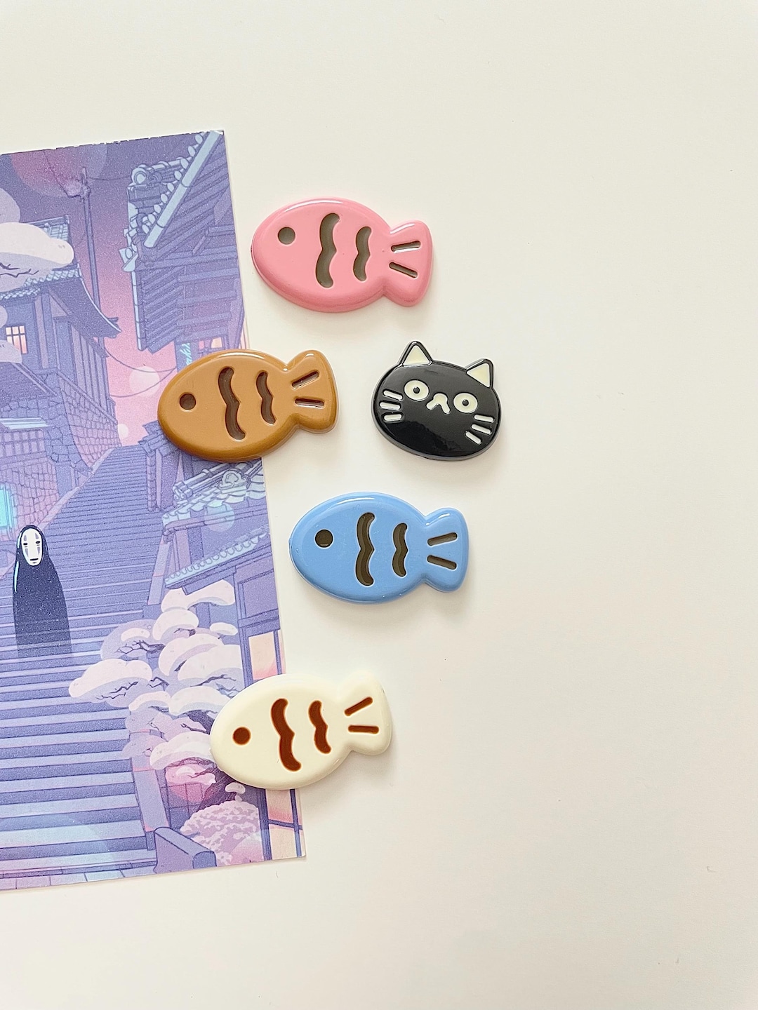 Kawaii Fish and Cat Magnets Fish Magnet Sad Cat Magnet 3D Magnet Kawaii ...
