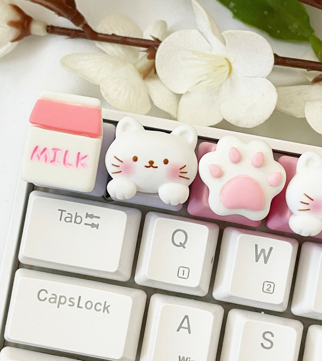 Kitty Bundle Keycap | Kawaii | Mechanical Keyboard | Pink | Milk Keycap ...