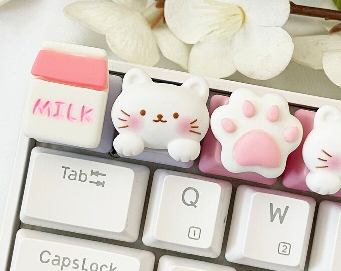 Kitty Bundle Keycap | Kawaii | Mechanical Keyboard | Pink | Milk Keycap ...