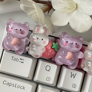Cat and Bunny Keycap Kawaii Mechanical Keyboard Strawberry Bunny ...