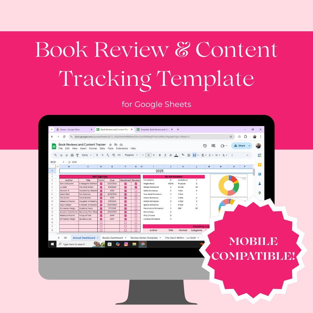 Book Review & Reading Tracker Spreadsheet Book Content Planner ...