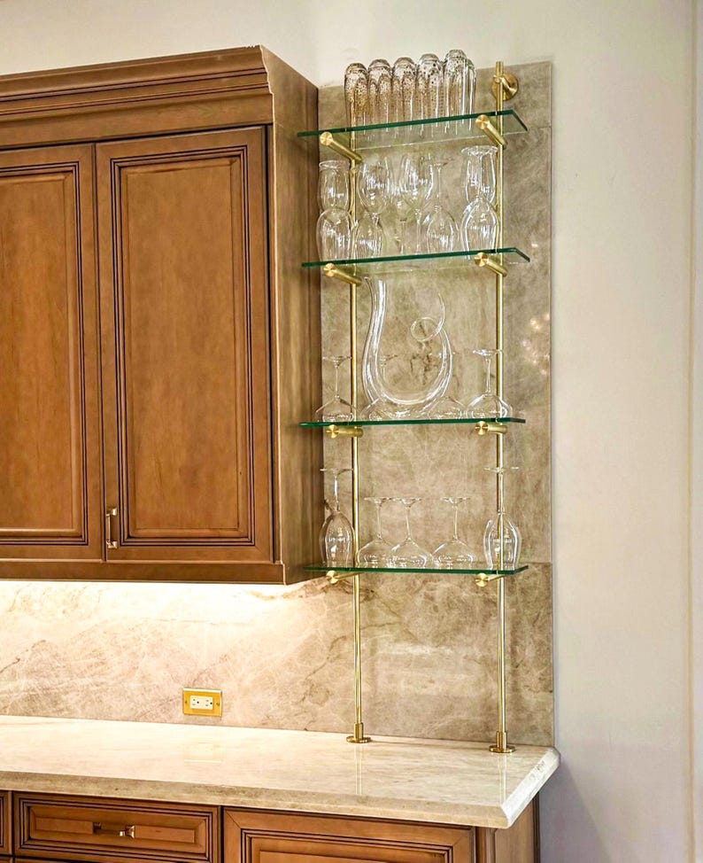 Solid Brass Open Shelf System — Counter-to-ceiling, Counter-to-wall ...