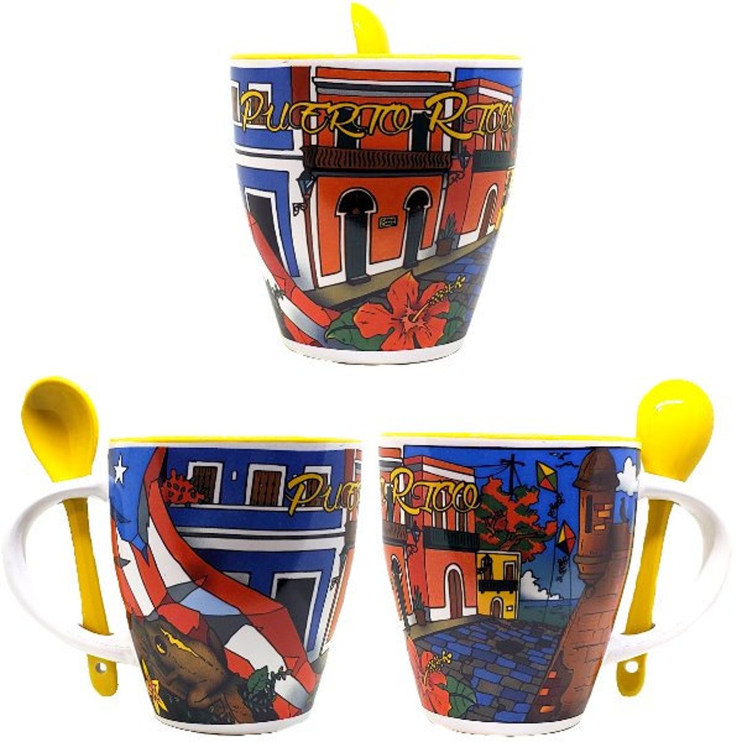 ONE Puerto Rico Mug With Spoon : Old San Juan and PR Flag ( Puerto ...