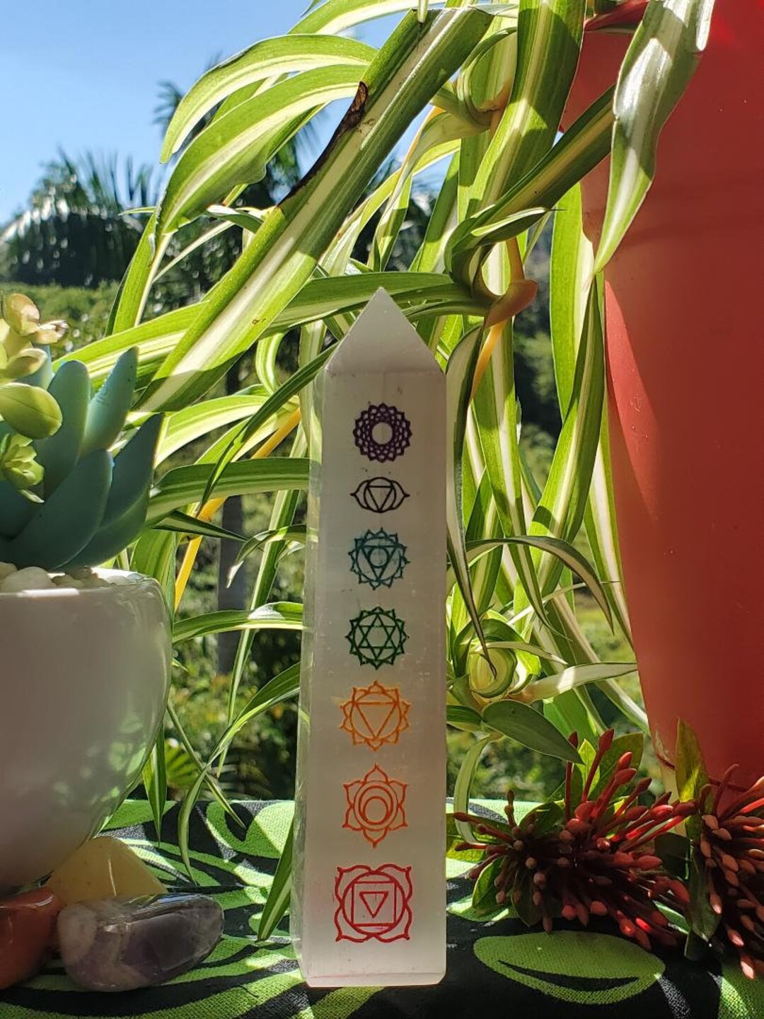 Seven Chakra Selenite Obelisk Stone - Etsy