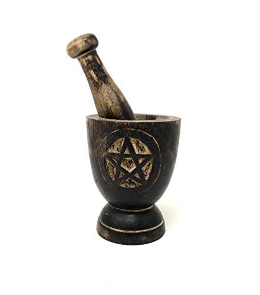 Wooden Carved Pentacle Pentagram Mortar & Pestle Pilon Wicca Pagan ...