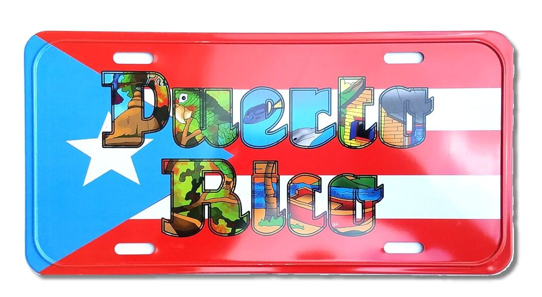 Puerto Rico Flag 6"x12" Aluminum License Plate Tag ( Tablilla #2 Rican ...