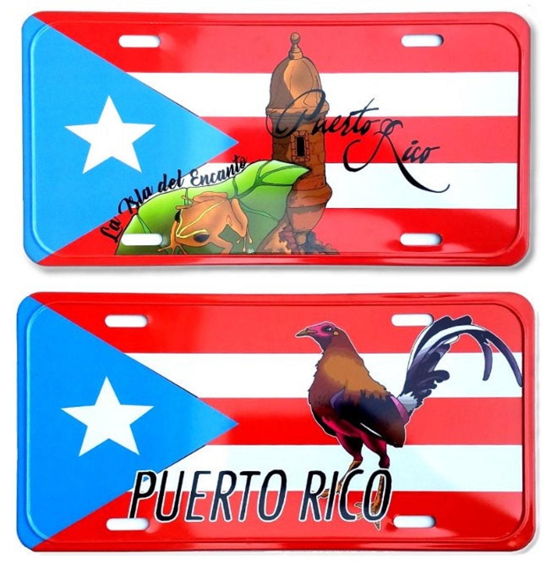 Lot of 2 Puerto Rico Flag 6"x12" Aluminum License Plate Tag ( Tablilla ...