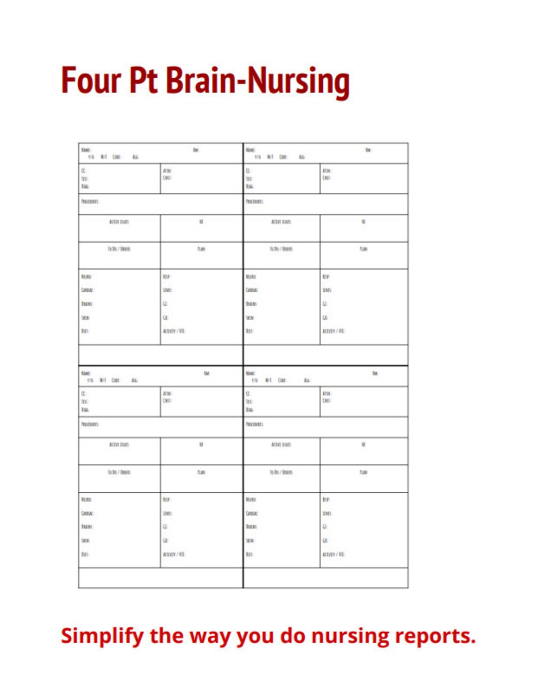 4 Patient Nursing Report Sheet - Etsy