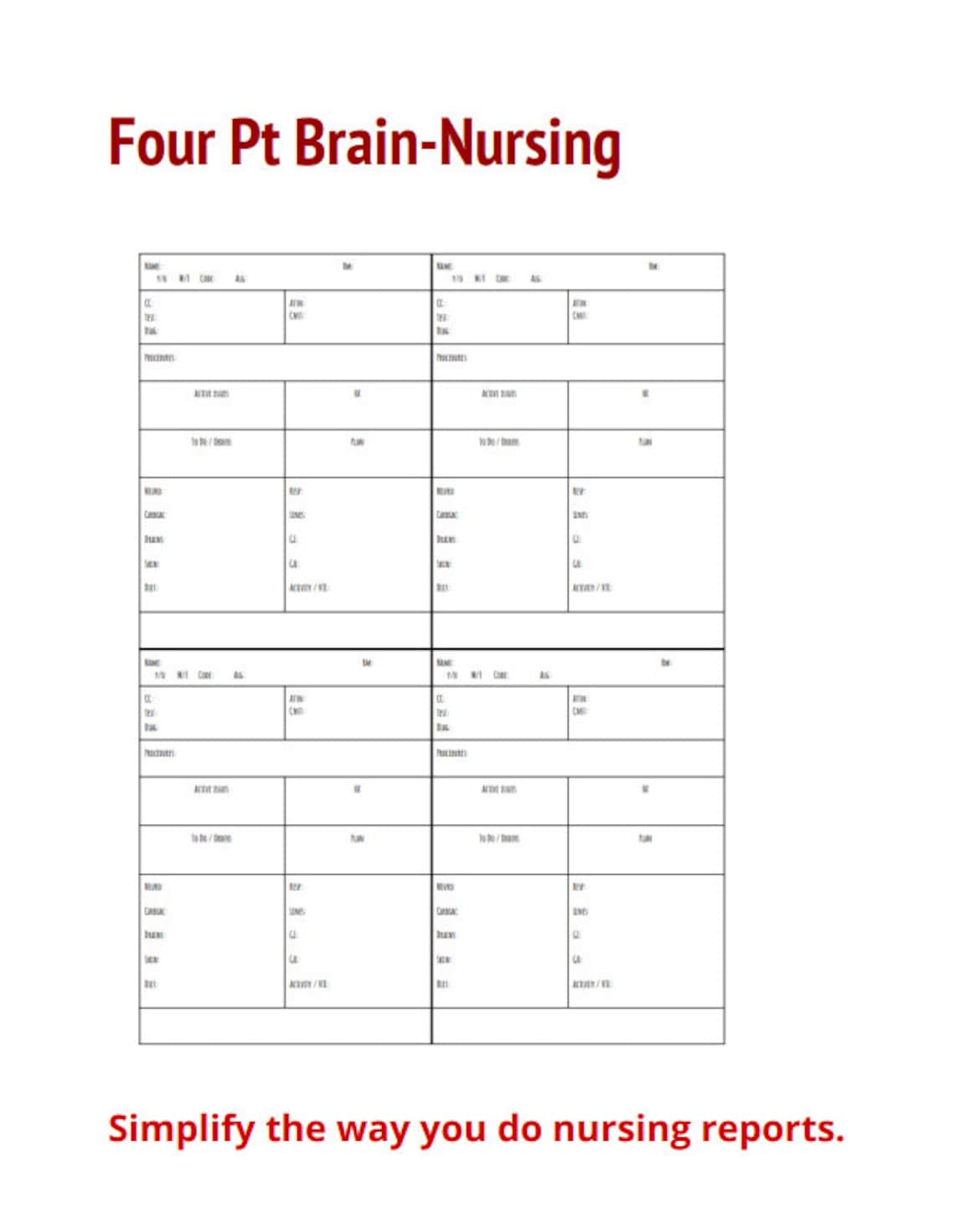 4 Patient Nursing Report Sheet - Etsy