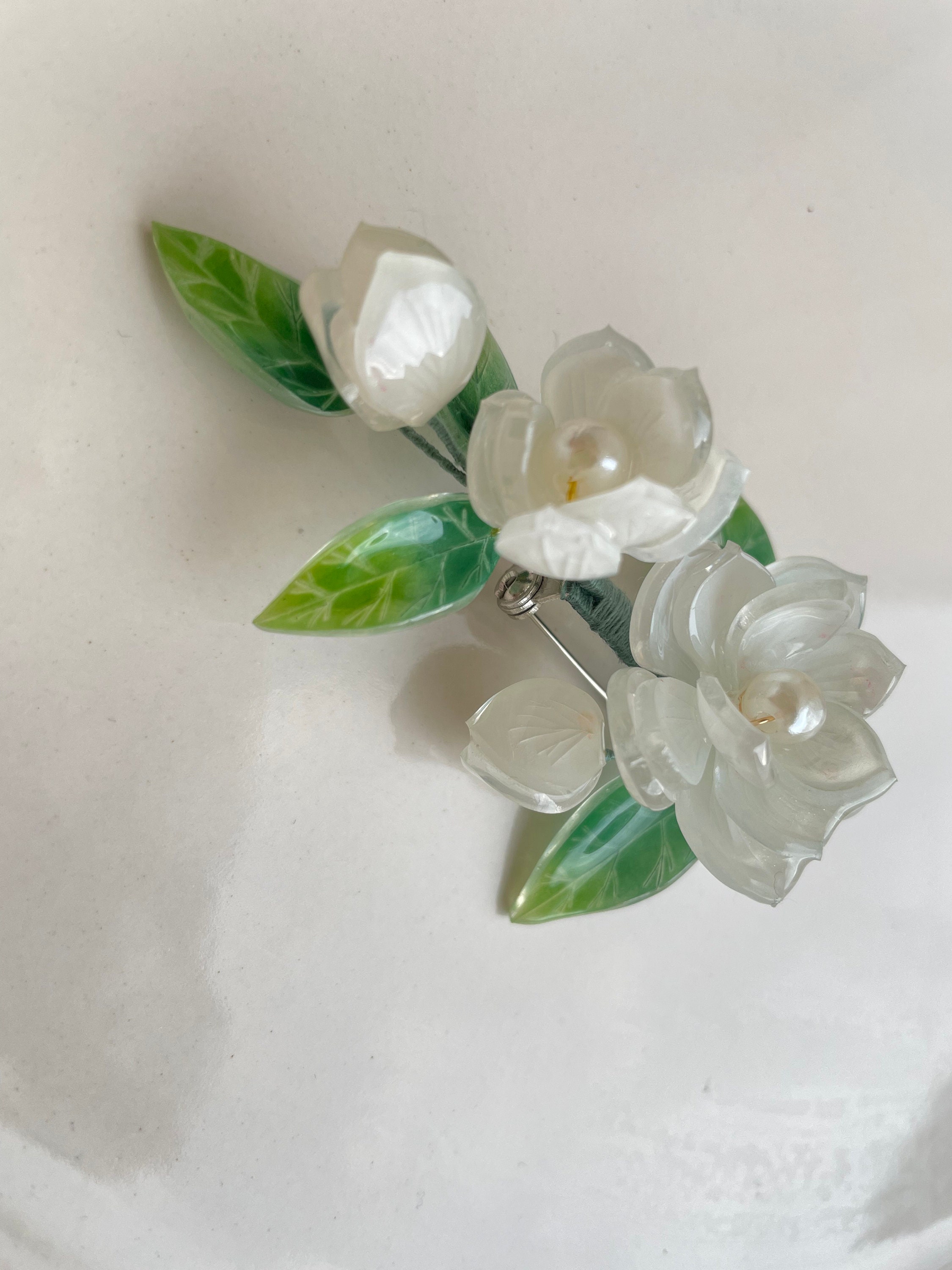 Jasmine Flower Brooch, Unique Wedding Brooch, White Floral Brooch ...