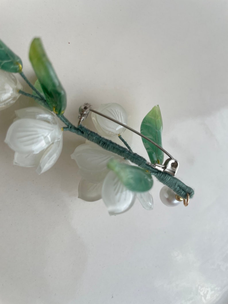 Jasmine Flower Brooch, Unique Wedding Brooch, White Floral Brooch ...
