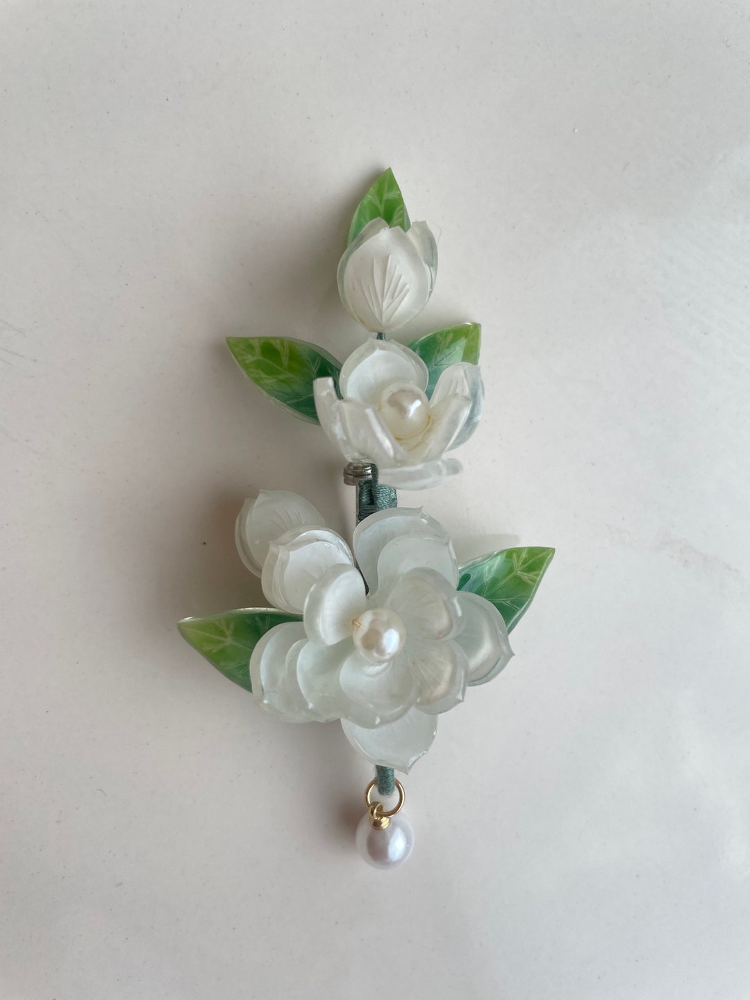 Jasmine Flower Brooch, Unique Wedding Brooch, White Floral Brooch ...