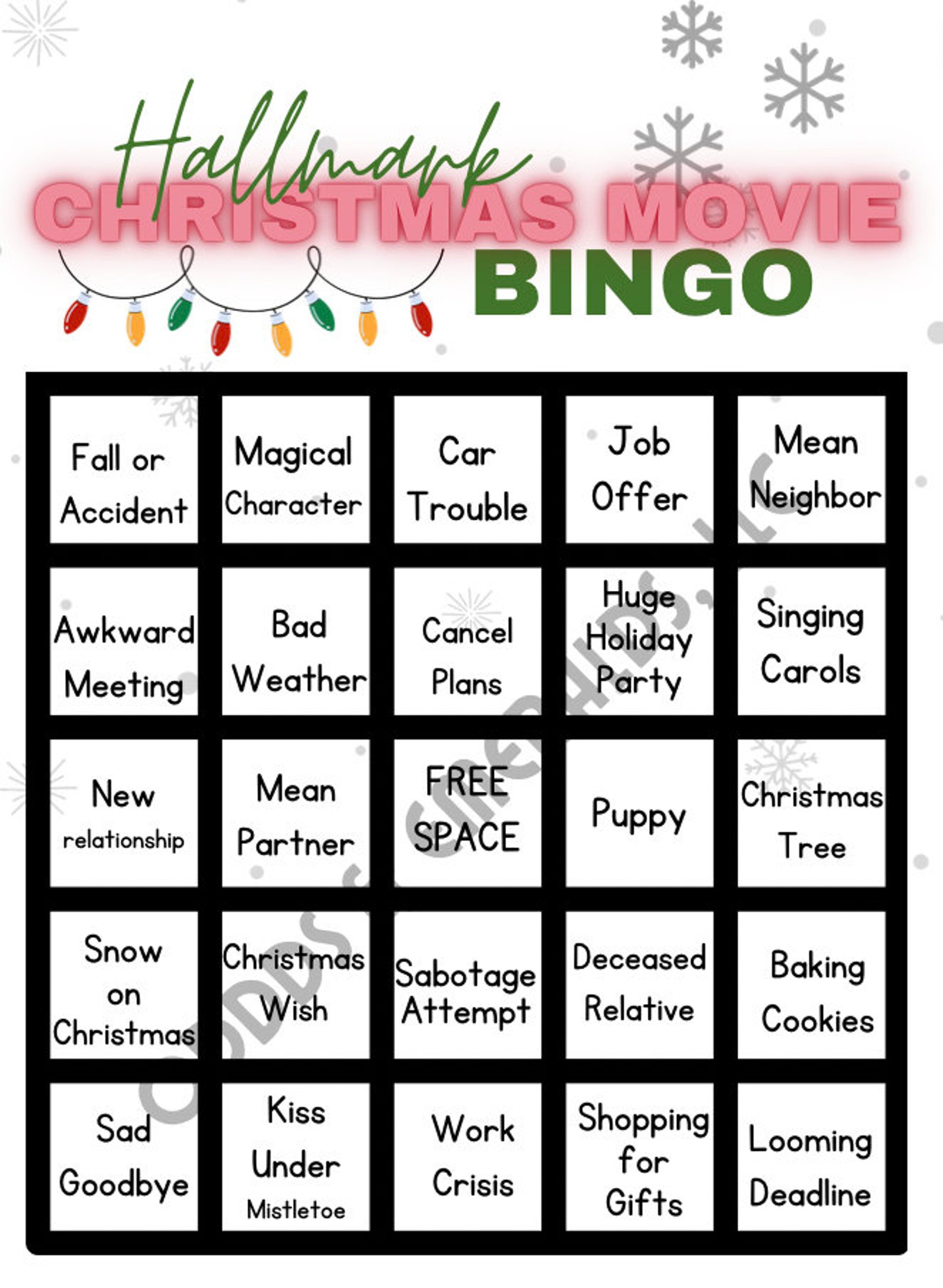 Printable Hallmark Christmas Movie Bingo, Holiday Games, Christmas ...