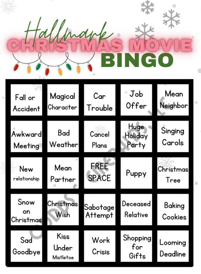 Printable Hallmark Christmas Movie Bingo, Holiday Games, Christmas ...