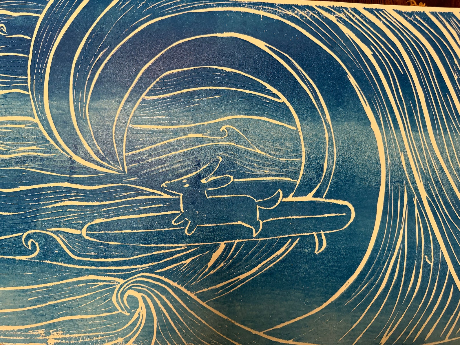 Surfer Dog Linoleum Block Print - Etsy