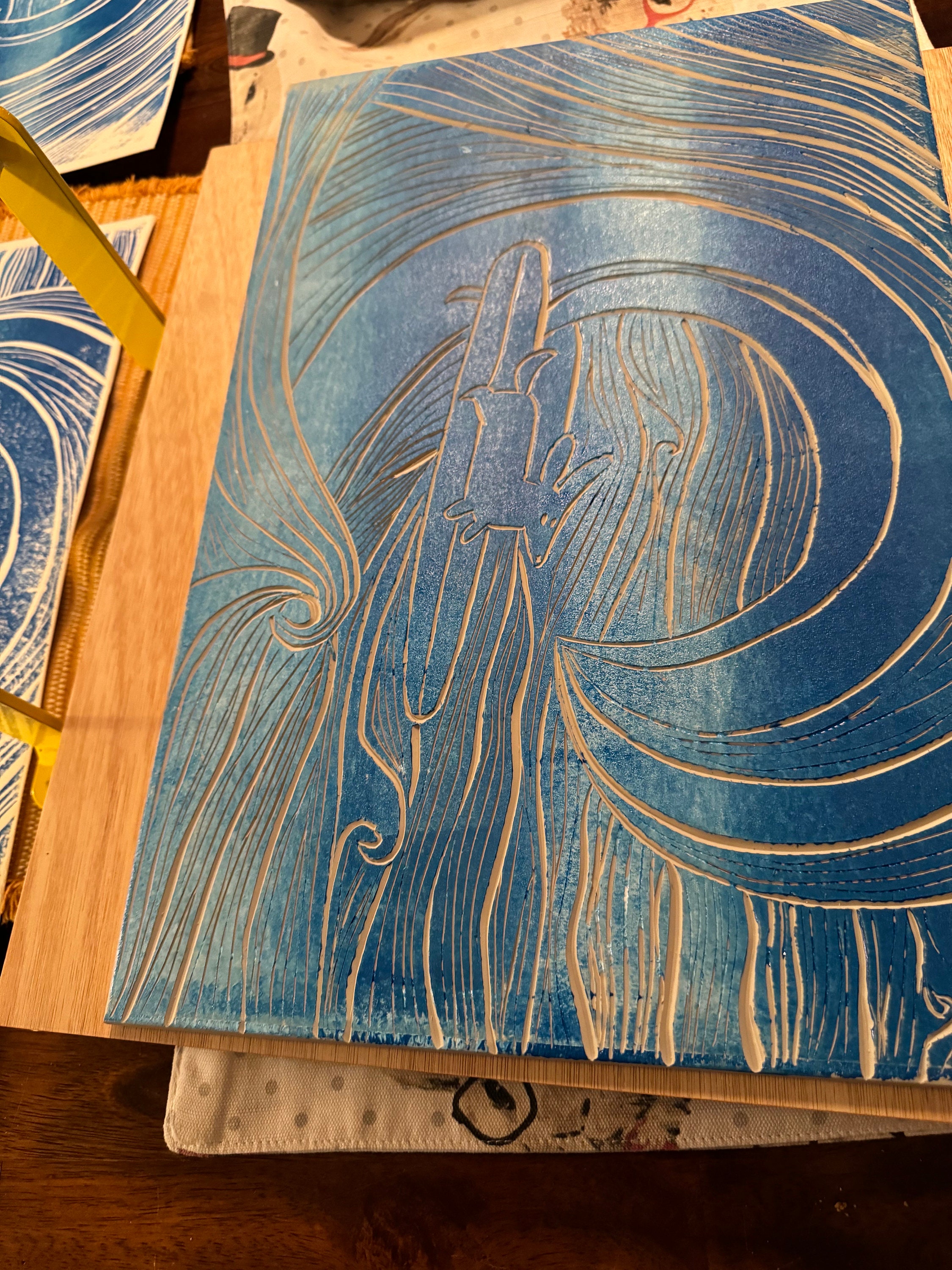 Surfer Dog Linoleum Block Print - Etsy