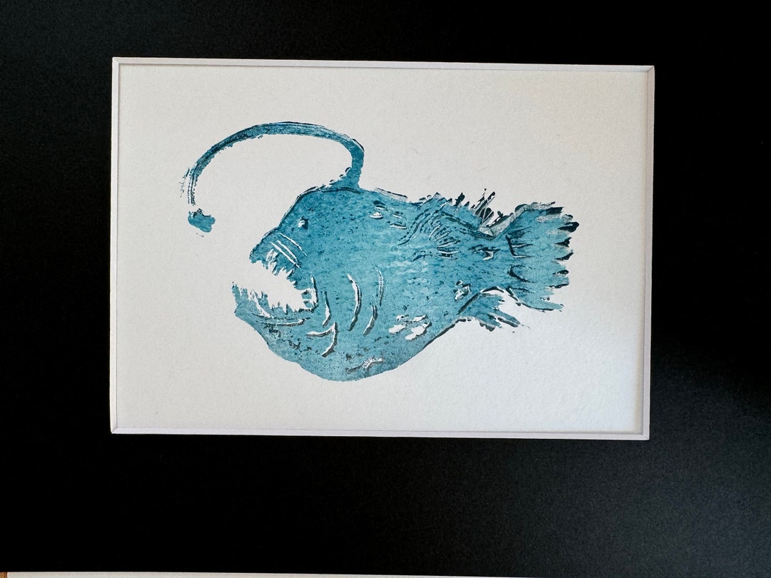 Angler Fish Linoleum Block Print - Etsy
