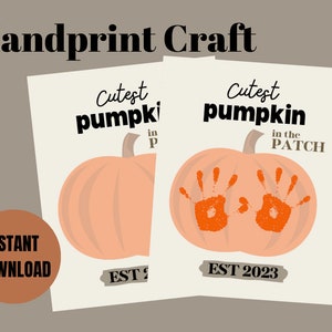 Pumpkin Handprint Art Printable, Pumpkin Printable, Fall Craft, Fall ...