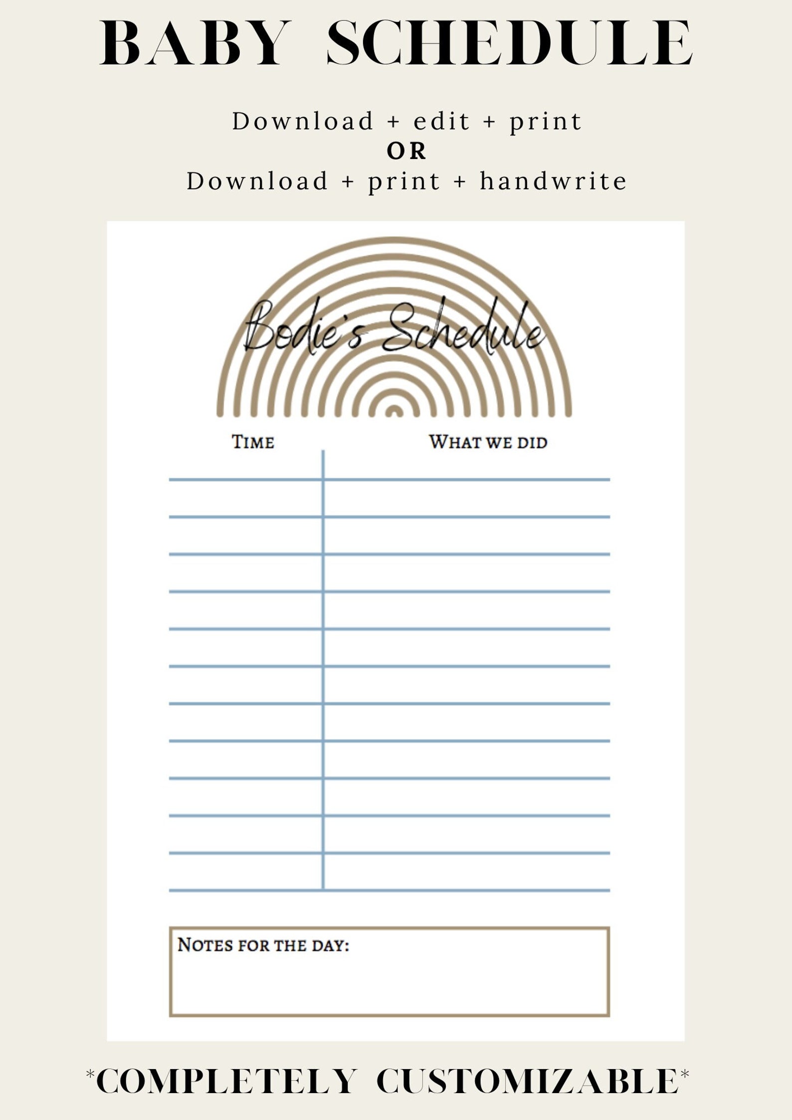 Baby & Toddler Schedule Template, Minimalist Routine, Neutral Editable ...