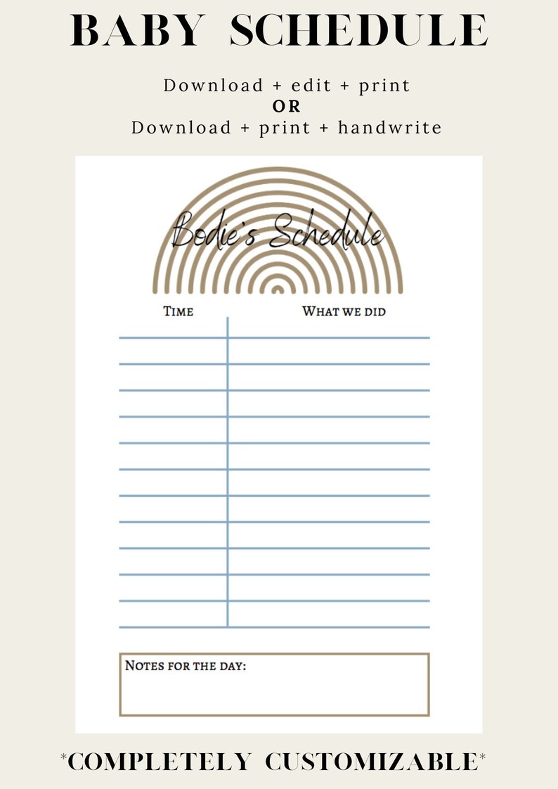 Baby & Toddler Schedule Template, Minimalist Routine, Neutral Editable ...